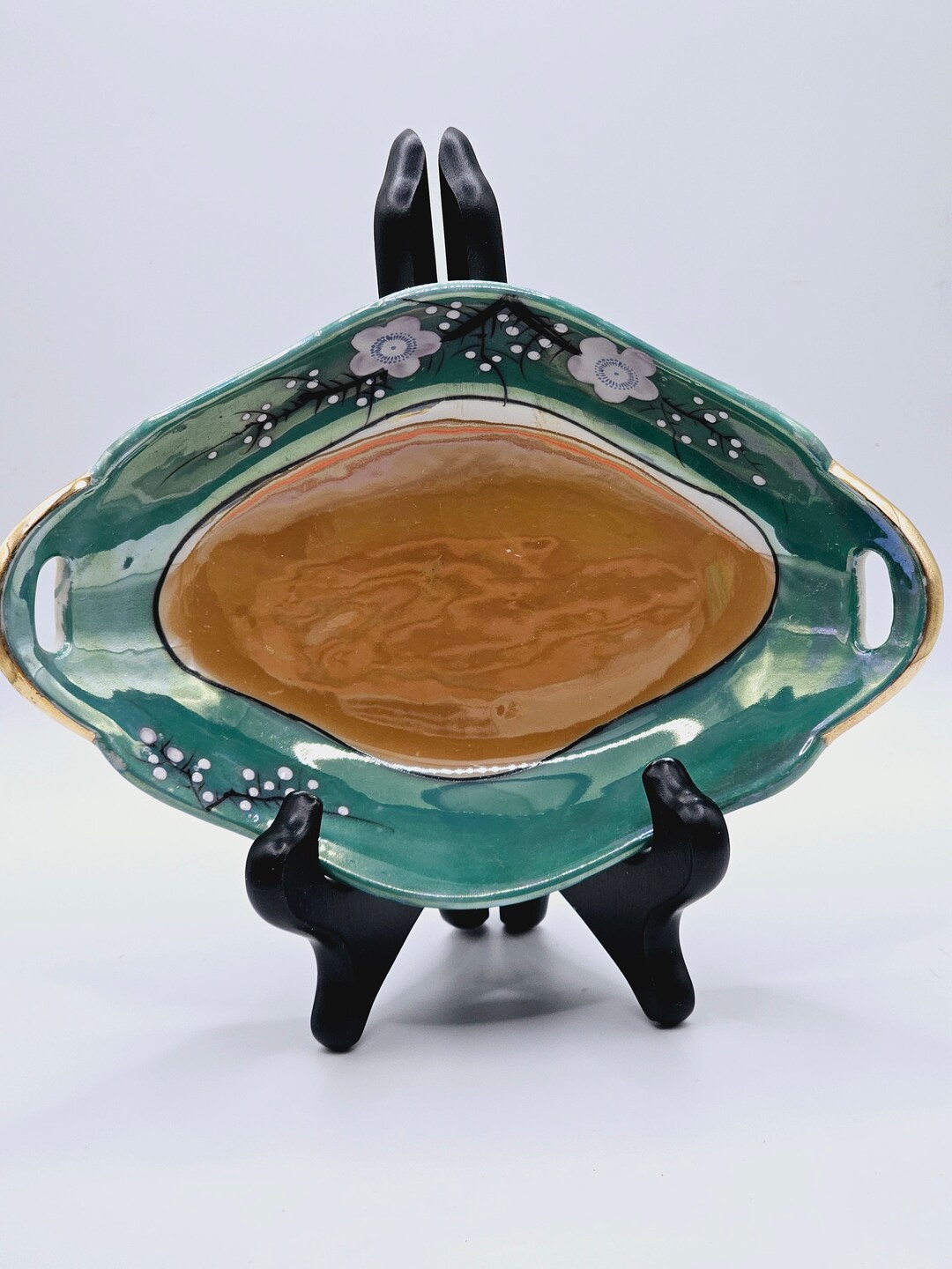 Lusterware Oblong Dish White Flower Design Made in Japan UNUSUAL Teal ...