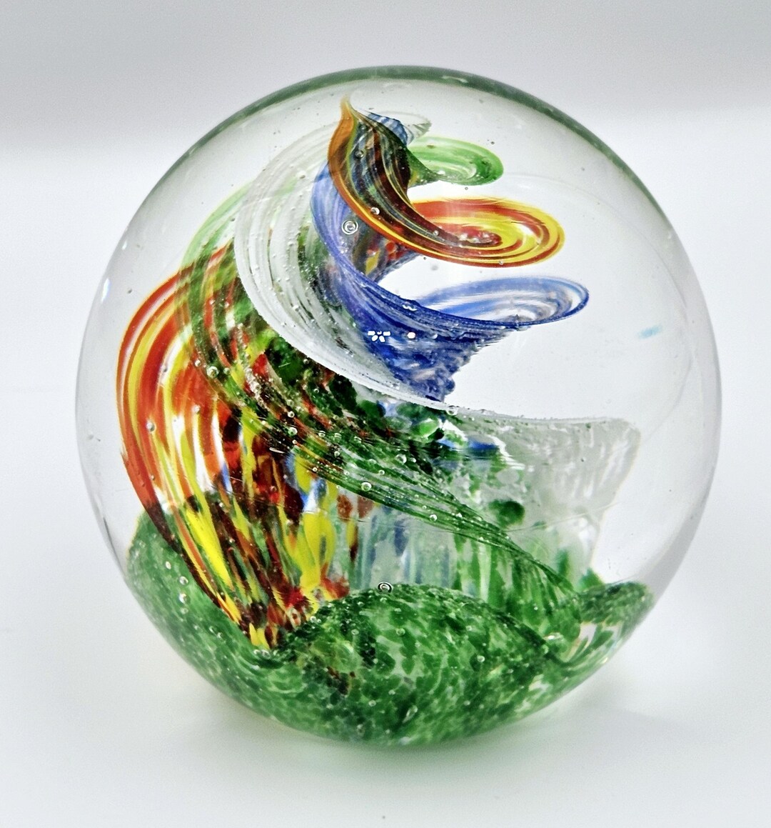 Vintage Multicolor Swirl Art Clear Glass Paperweight Orb Ball ...