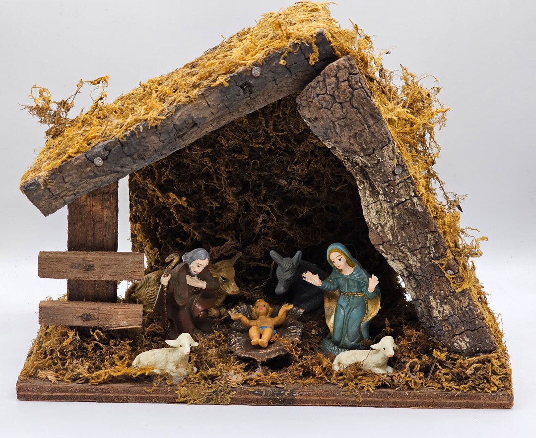 Vintage Manger Cretch in Original Box Wooden With Figures - Etsy