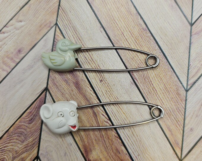Vintage Baby Diaper Pins Duck and Bear - Etsy