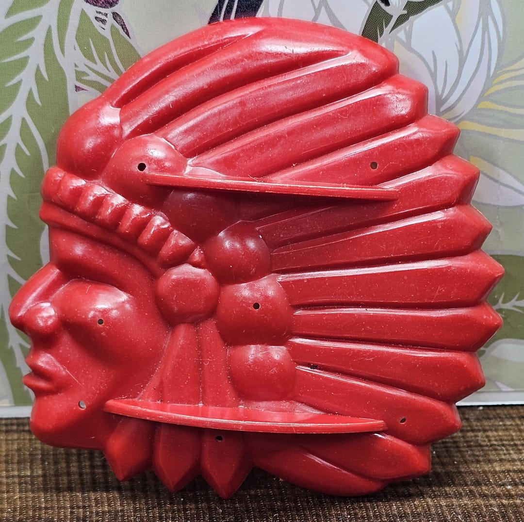 Vintage Red Native American Head Cookie Cutter - Red Plastic With Built ...