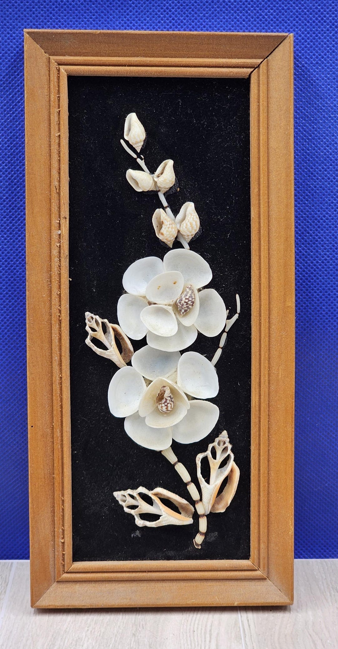 Vintage Framed Seashell Art Wall Hanging - Flowers Made of Shells on ...