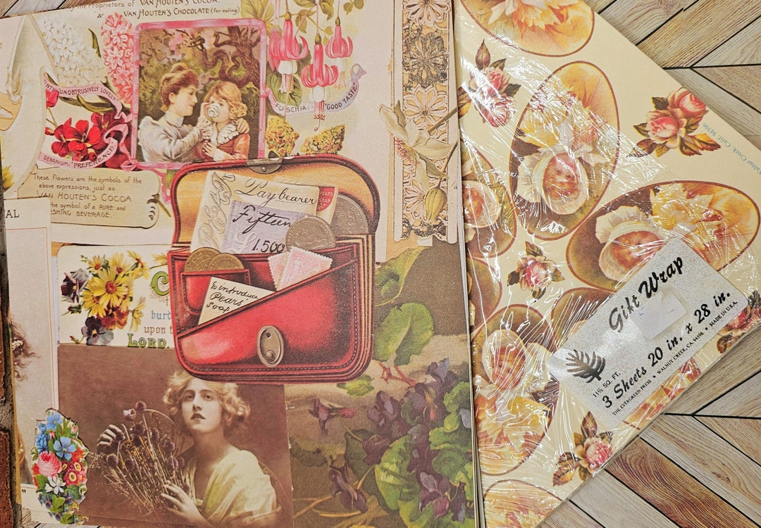 Wrapping Paper Lot of 2 Vintage Patterns Victorian Ladies Scenes, Great ...