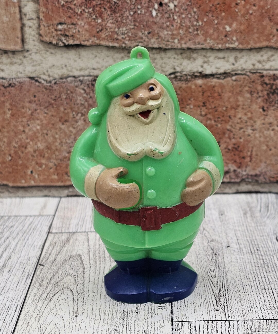 Vintage Hard Plastic Green Santa Helper Figure 3.5" Tall RARE ...
