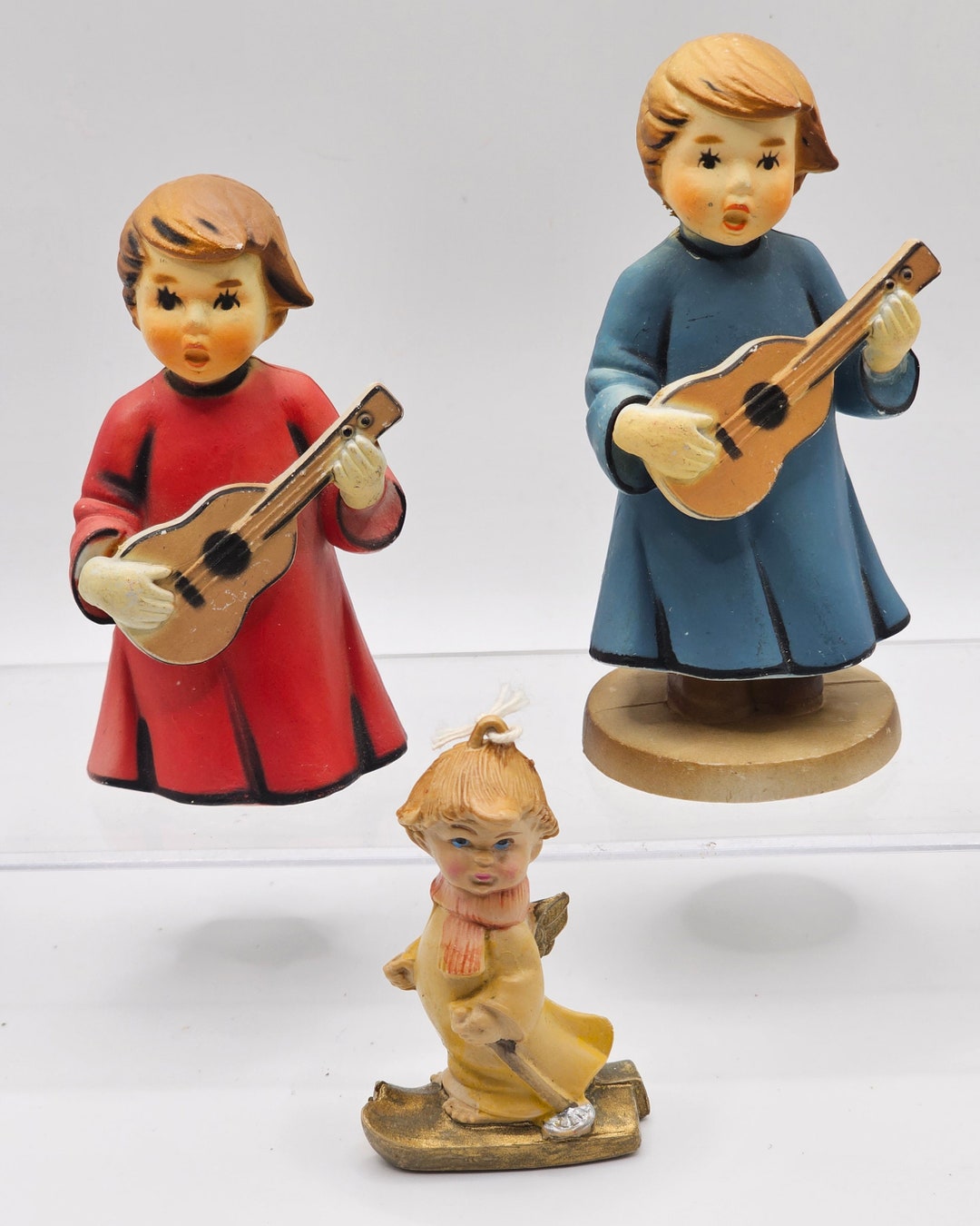 3 Hummel Style Angels Vintage 2 Playing Instruments 1 Skiing 2 Hong ...