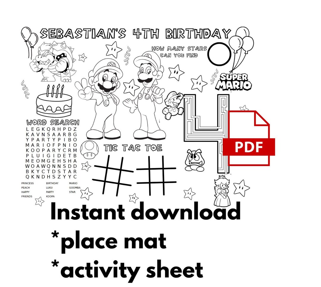 Mario Placemat/ Activity Sheet - Etsy