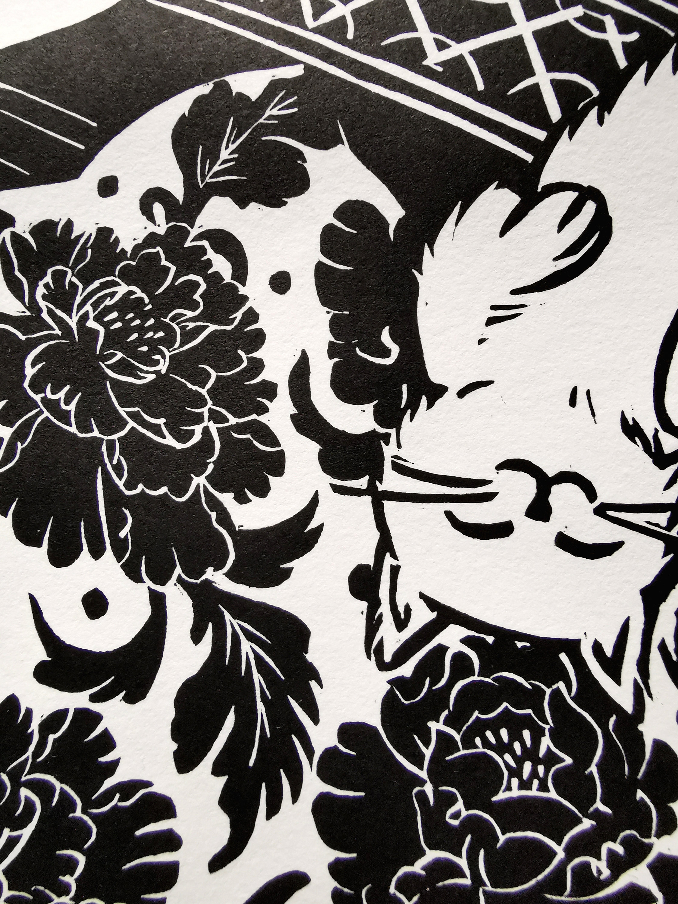 Daydreaming: Black Linocut Print. Handcut, Handprinted Illustration of ...