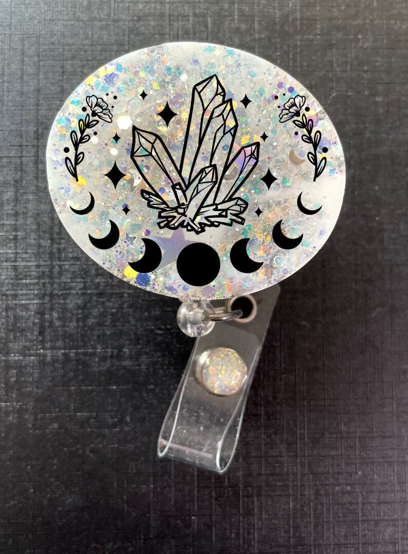 Crystal Moon Phase Badge Reel Mystical Badge Celestial Badge - Etsy