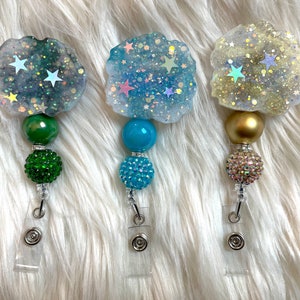 Moon Phase Badge Reel, Mystical Celestial Badge Reel, Geode Glitter ...