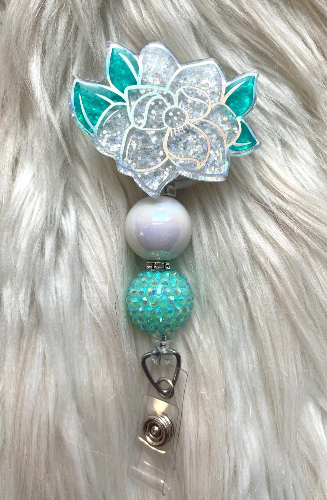 Magnolia Flower Badge Reel, Cute Spring Summer Badge Reel, Glitter ...