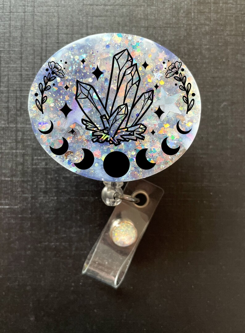 Crystal Moon Phase Badge Reel Mystical Badge Celestial Badge - Etsy