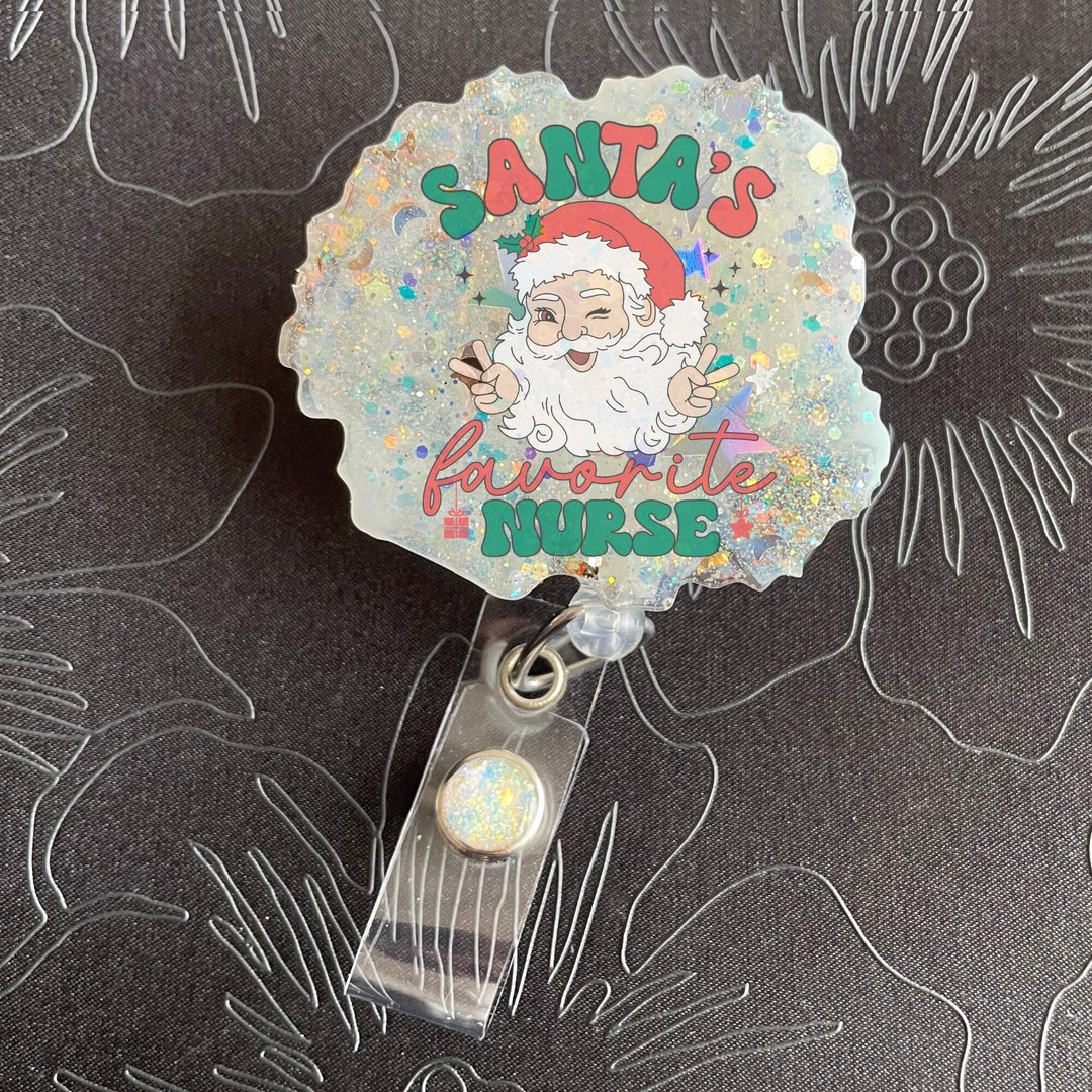 Santas Favorite Nurse Holiday Badge Reel Christmas Badge - Etsy