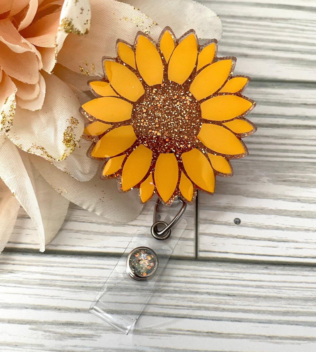 Sunflower Badge Reel, Fall Badge Reel, Flower Glitter Badge Reel ...