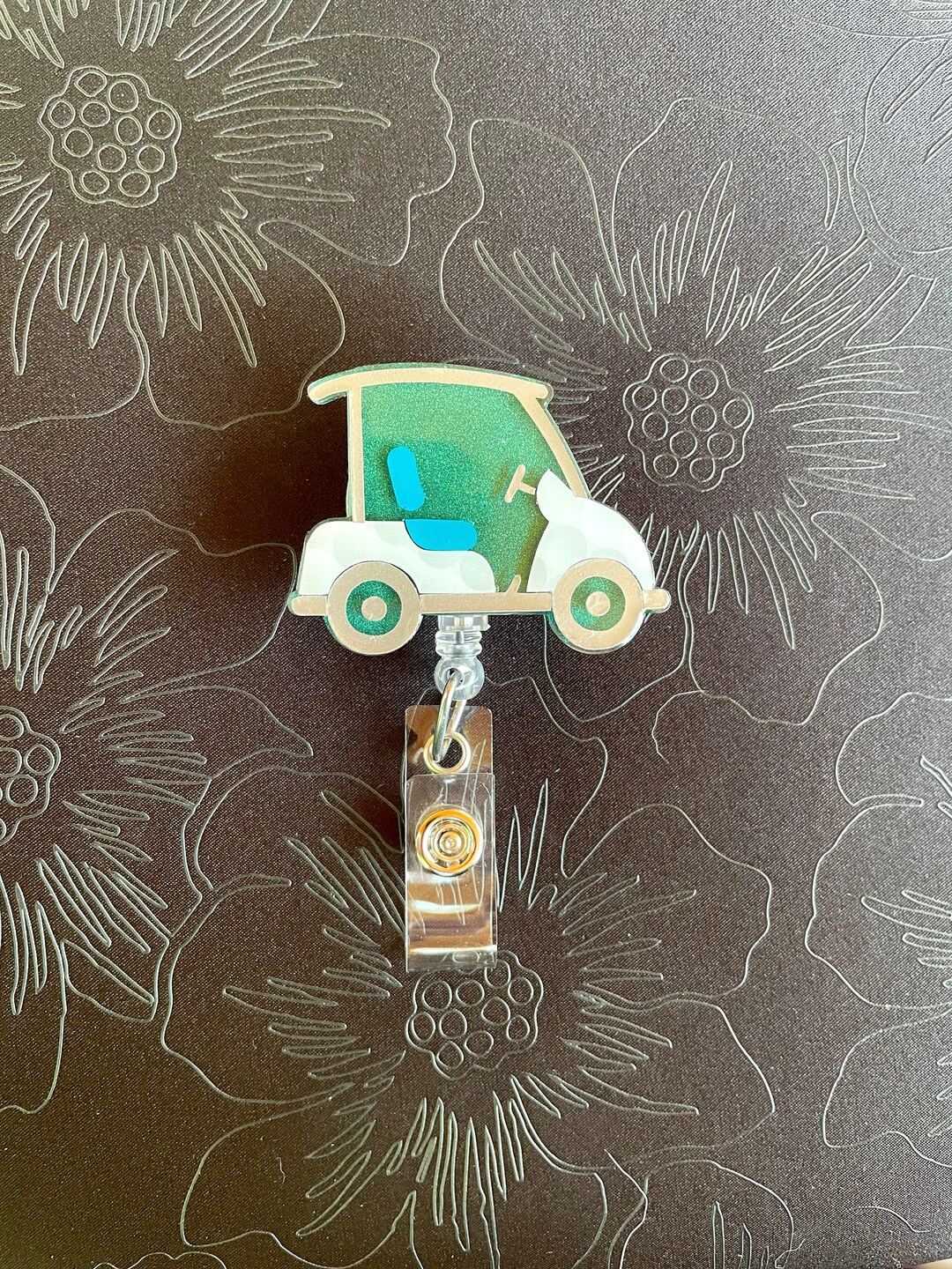 Golf Cart Badge Reel: Handmade Glitter Resin Retractable Clip - Etsy