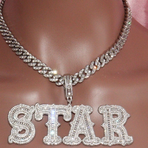 Custom Cuban Link Chain Big Baguettes Name Necklaceiced Out - Etsy