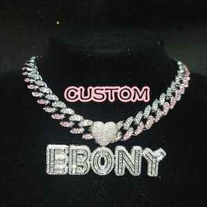 Custom Your Name Plate Pendant Necklace With Cuban Chain, Icy Baguette ...