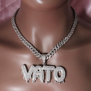 Iced Out Drip Name Necklace: Custom Cuban Link Chain, Cubic Zircon Hip ...