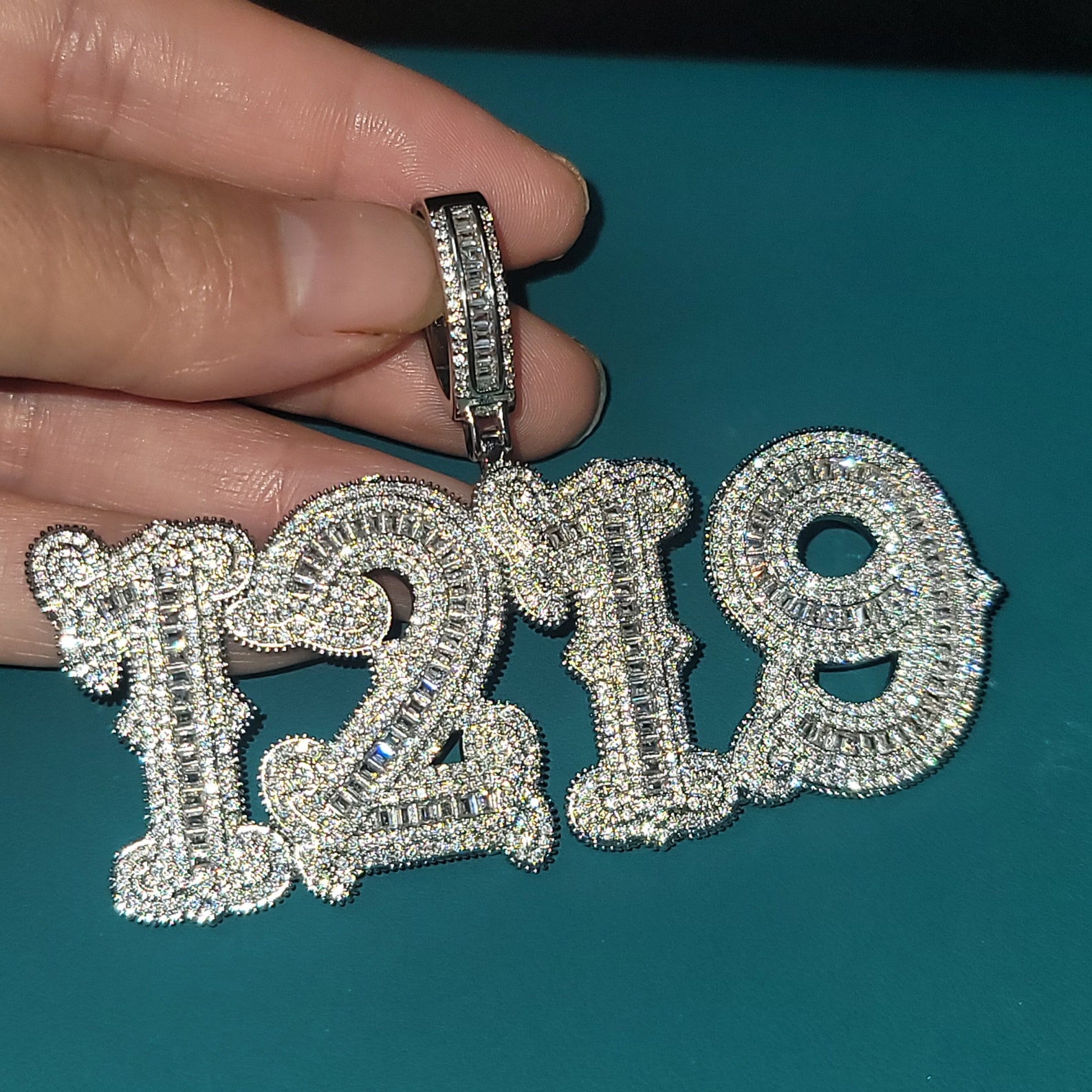 Custom Any Big Baguettes Letter Number Necklace With Cuban - Etsy