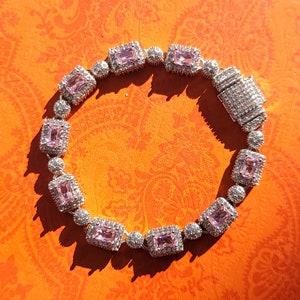 Iced Out Hip Hop Bracelet: Pink & White Cubic Zirconia, Handmade - Etsy