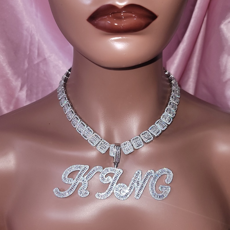Custom Diamond Icy Script Nameplate Necklace With Tennis - Etsy