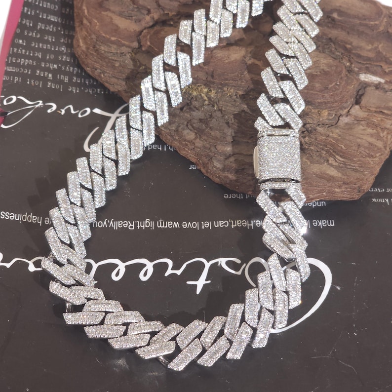 Iced Out 18mm Baguette Diamond Miami Cuban Link Chain: Hip Hop Bling ...