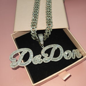 Big Loop Custom Name Necklace With Cuban Chain,zircon Cursive Letters ...