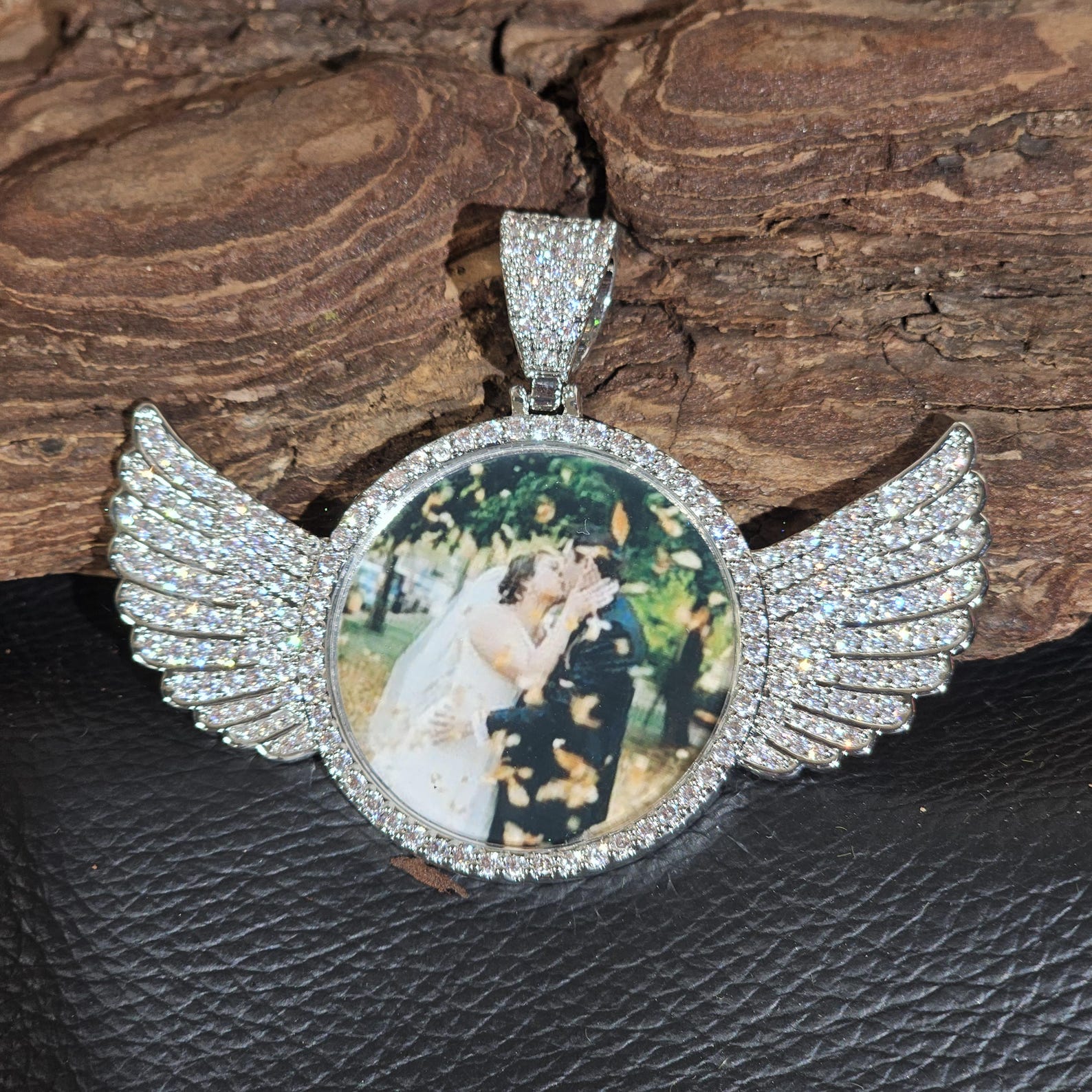 Custom Angel Wings Photo Necklace, Micro Paved Diamond, Personalized ...