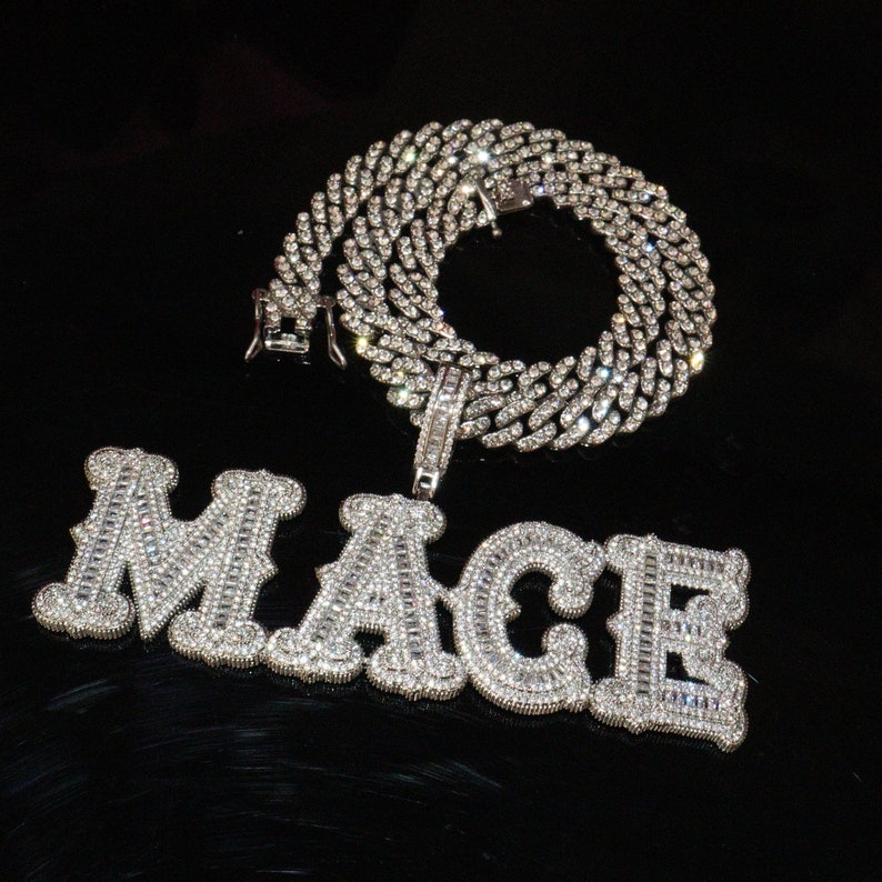 Custom Cuban Link Chain Big Baguettes Name Necklaceiced Out - Etsy