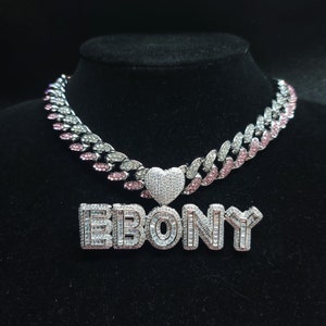 Custom Your Name Plate Pendant Necklace With Cuban Chain, Icy Baguette ...