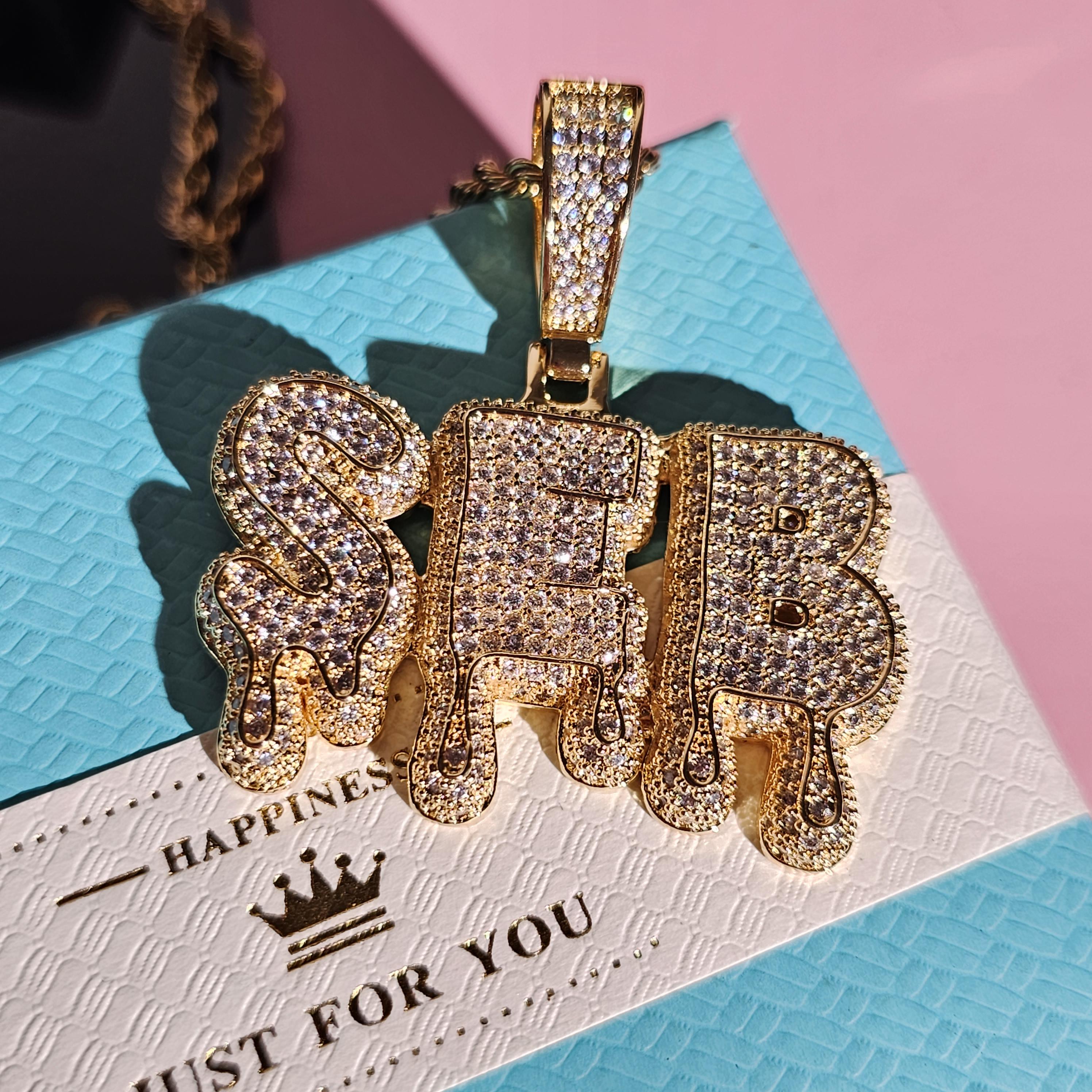 Custom Icy Drip Name Necklace: Diamond Tennis Chain, Personalized ...