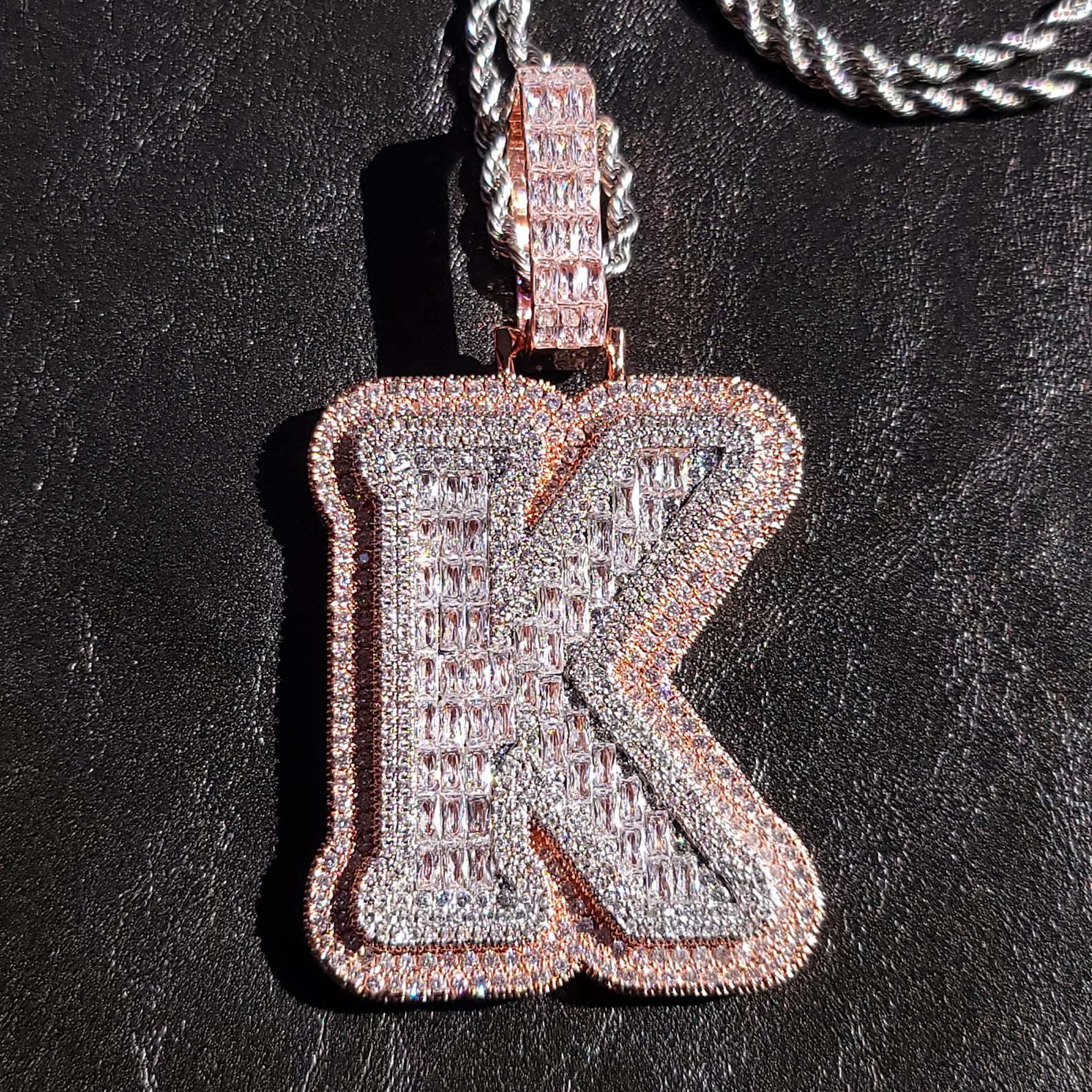 Two Layers Iced Out Initial Pendant Chain Hip Hop Jewelry - Etsy