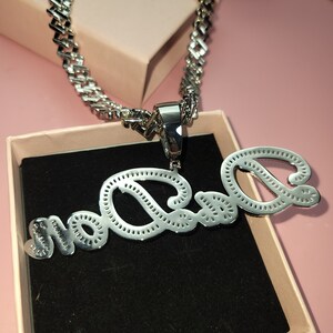 Big Loop Custom Name Necklace With Cuban Chain,zircon Cursive Letters ...