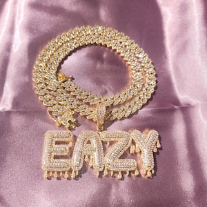 Iced Out Drip Name Necklace: Custom Cuban Link Chain, Cubic Zircon Hip ...