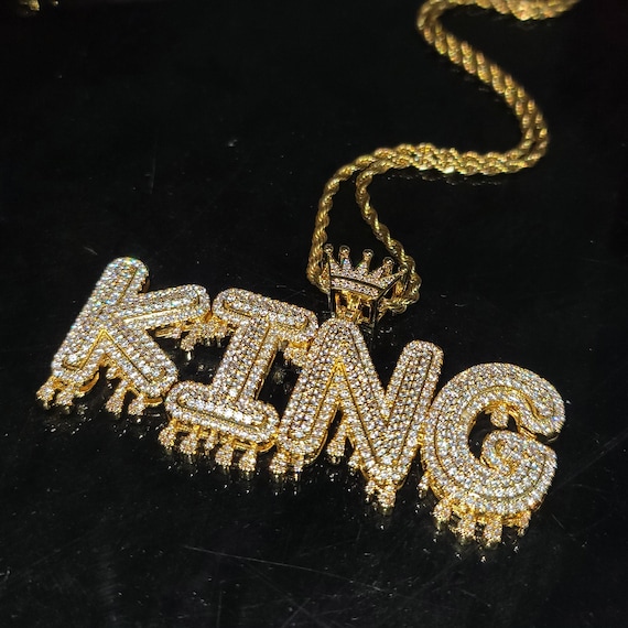 Custom Drip Letters Pendants Simulated Lab 5A Cubic Zirconia Iced Out Crown Clasp Personalized Name Necklace Hip Hop Jewelry Gift for Her Etsy