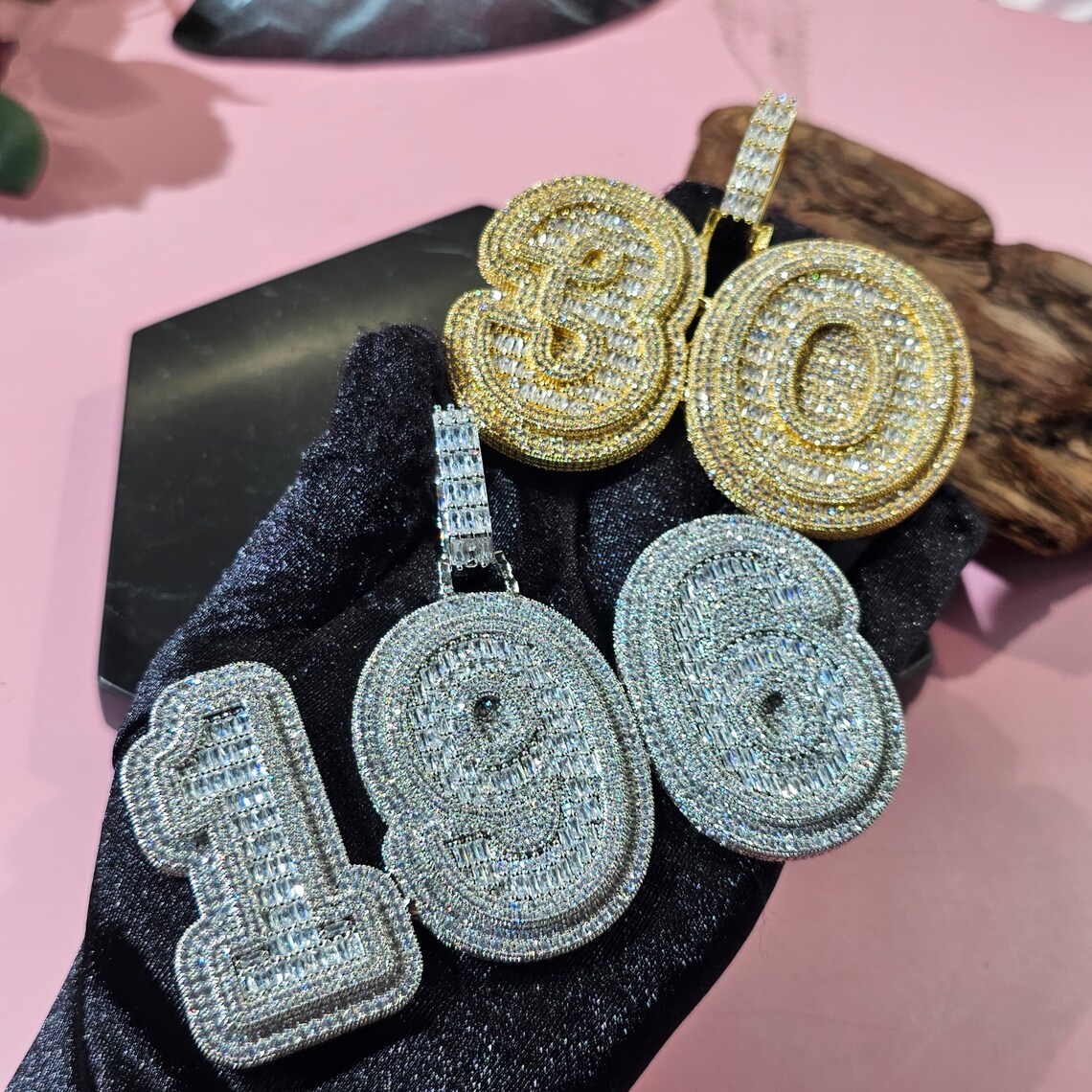 Iced Out Custom Number Pendant: Two-layer Cuban Chain, Personalized Hip ...