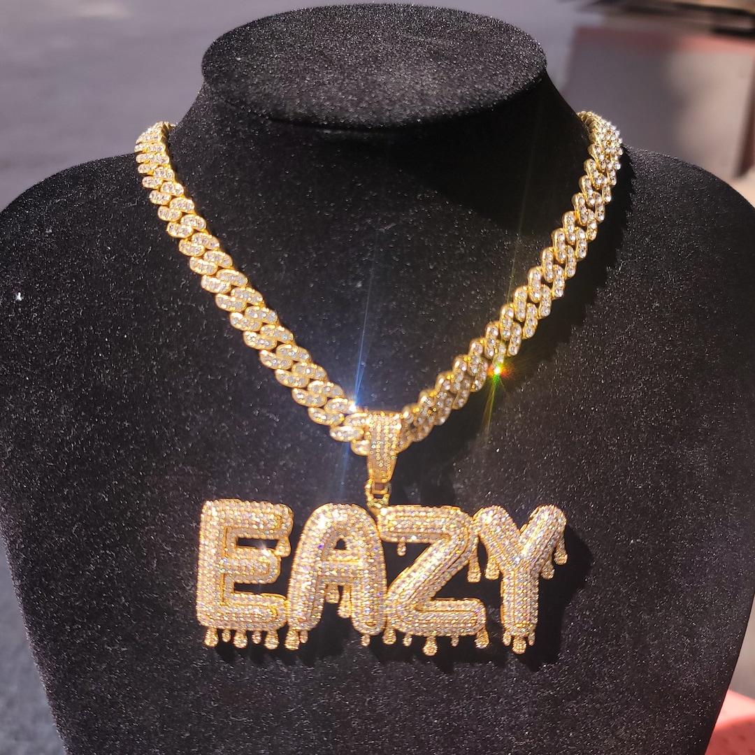 Iced Out Drip Name Necklace: Custom Cuban Link Chain, Cubic Zircon Hip ...