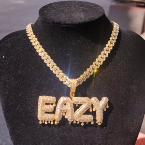 Iced Out Drip Name Necklace: Custom Cuban Link Chain, Cubic Zircon Hip ...
