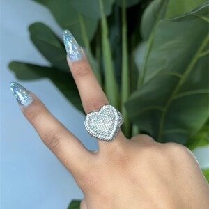 Hot Trendy Big Boss Heart Ring,icy Bling Chunky Heart Ring,mirco Paved ...