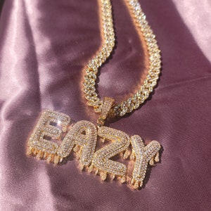 Iced Out Drip Name Necklace: Custom Cuban Link Chain, Cubic Zircon Hip ...