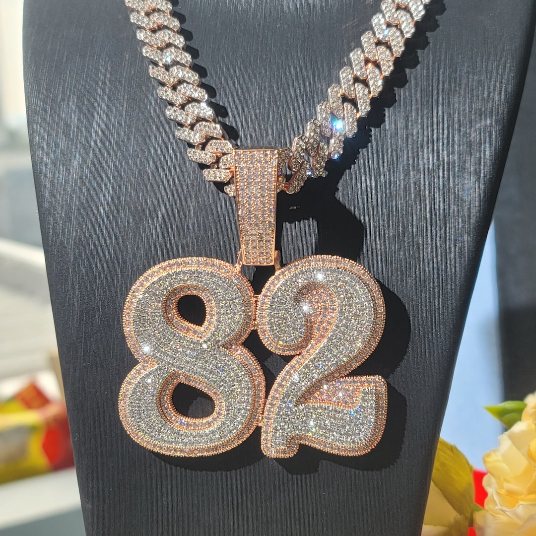 Iced Out Custom Big 2-tone Number & Name Pendant Necklace: Cuban Chain ...