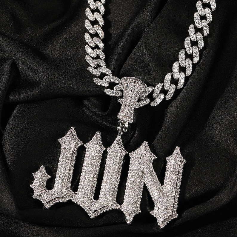 Icy Name Necklace With Cuban Link Chainpersonalized Letters - Etsy