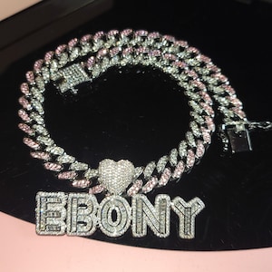 Custom Your Name Plate Pendant Necklace With Cuban Chain, Icy Baguette ...