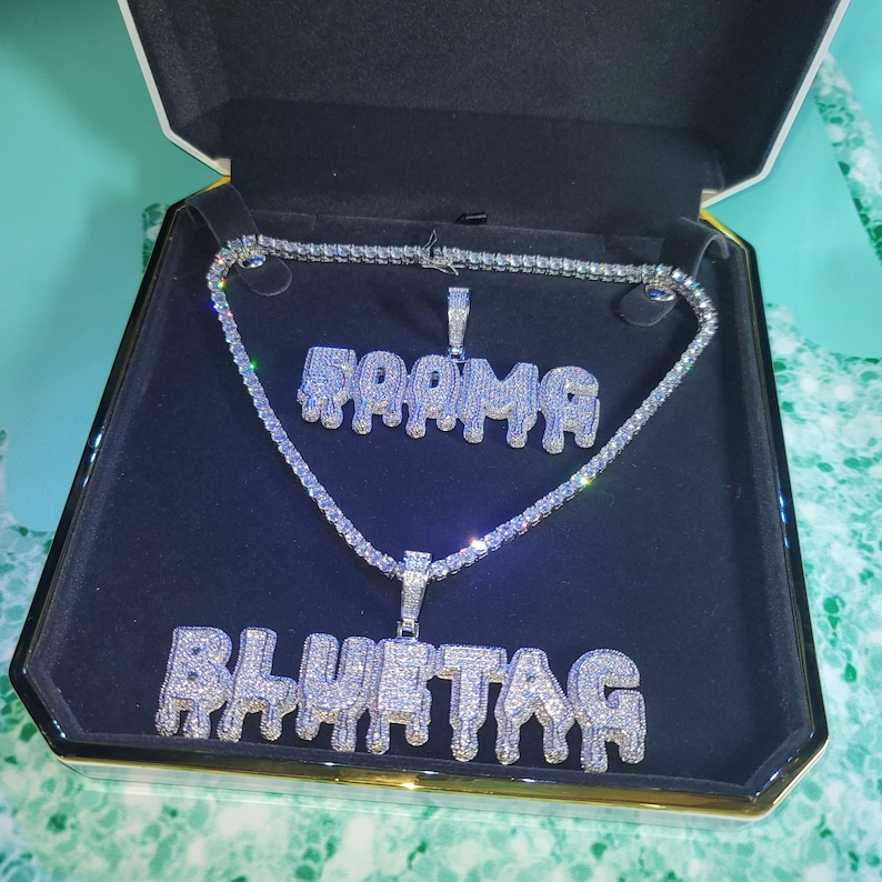 Custom Icy Drip Name Necklace: Diamond Tennis Chain, Personalized ...