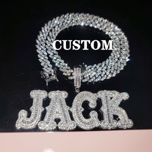 Custom Cuban Link Chain Big Baguettes Name Necklaceiced Out - Etsy