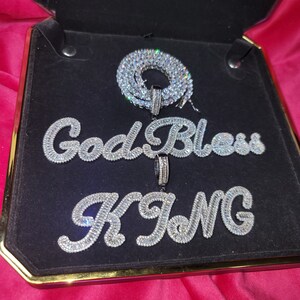 Custom Diamond Icy Script Nameplate Necklace With Tennis Baguette Chain ...