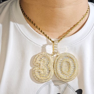 Iced Out Custom Number Pendant: Two-layer Cuban Chain, Personalized Hip ...