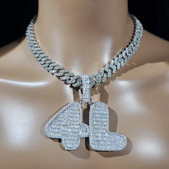Custom Icy Baguette Big Letters Necklace With Cuban Chain custom Pendant Necklace personalized Name Necklace Jewelry birthday Gifts for Her Etsy
