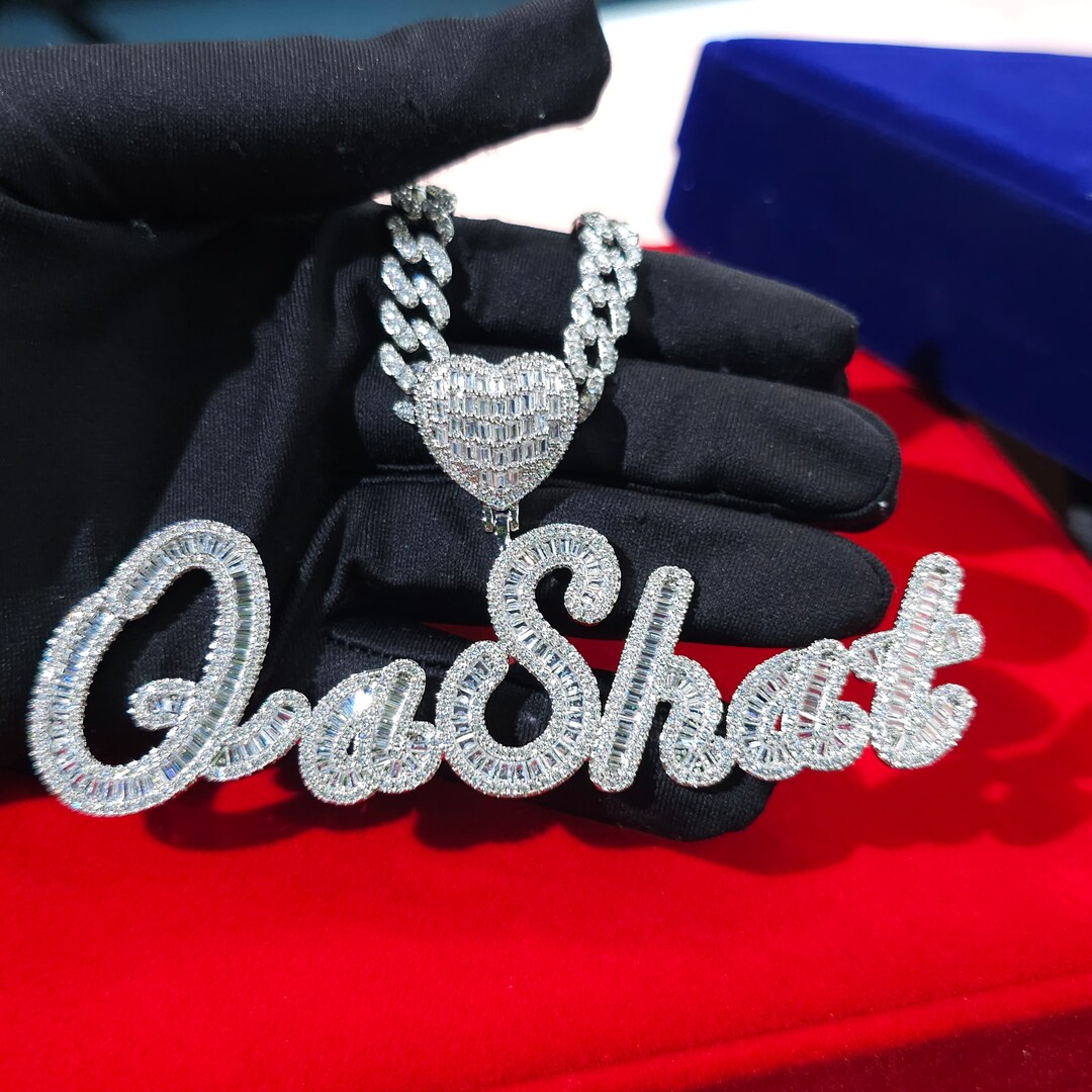 Custom Icy Baguette Letter Necklace: Personalized Cuban Link Chain - Etsy