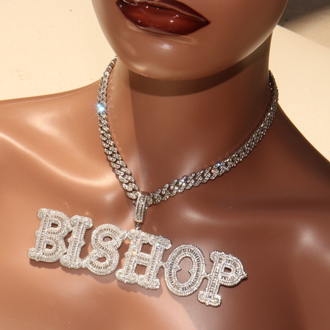 Custom Cuban Link Chain Big Baguettes Name Necklace,iced Out Letter ...