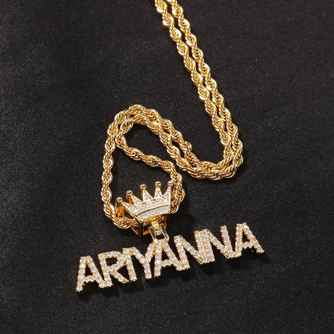 Mini Crown Bail Icy Zircon Letters Necklacepersonalized Name - Etsy